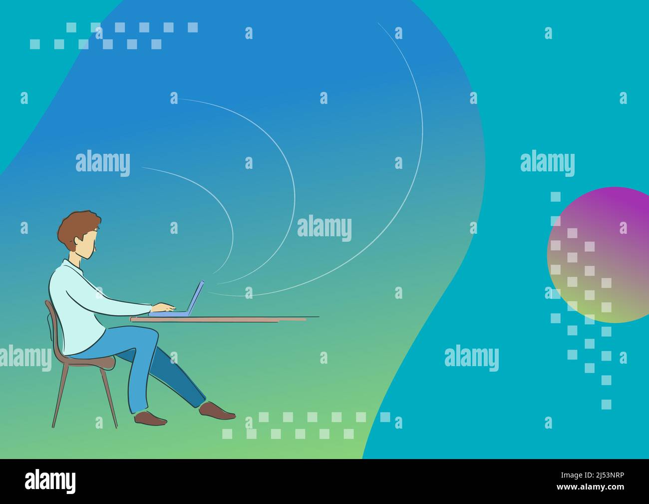 Person sitting desk using computer working towards reaching goals ...