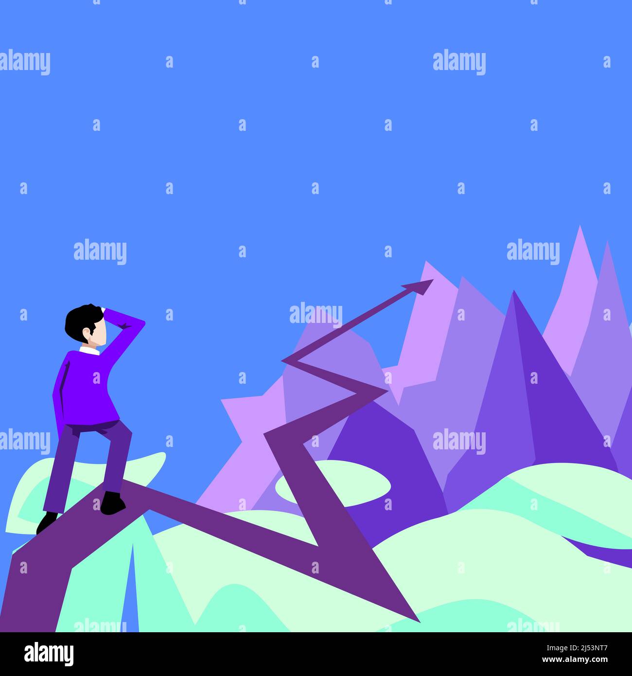 Businessman watching horizon arrow pointing distance symbolizing future ...