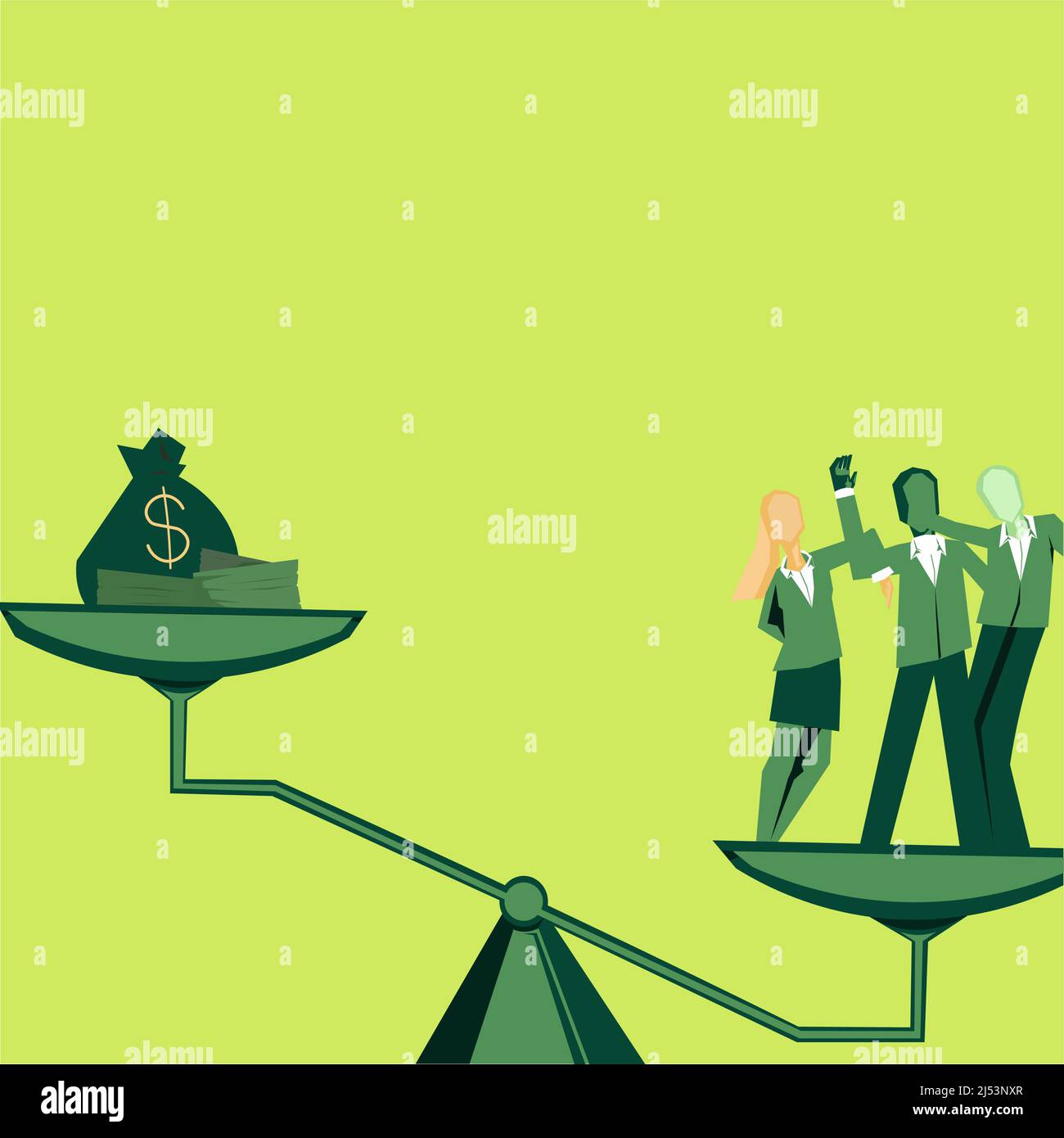 Weight scale presenting workers value over money. Colleagues achieving ...