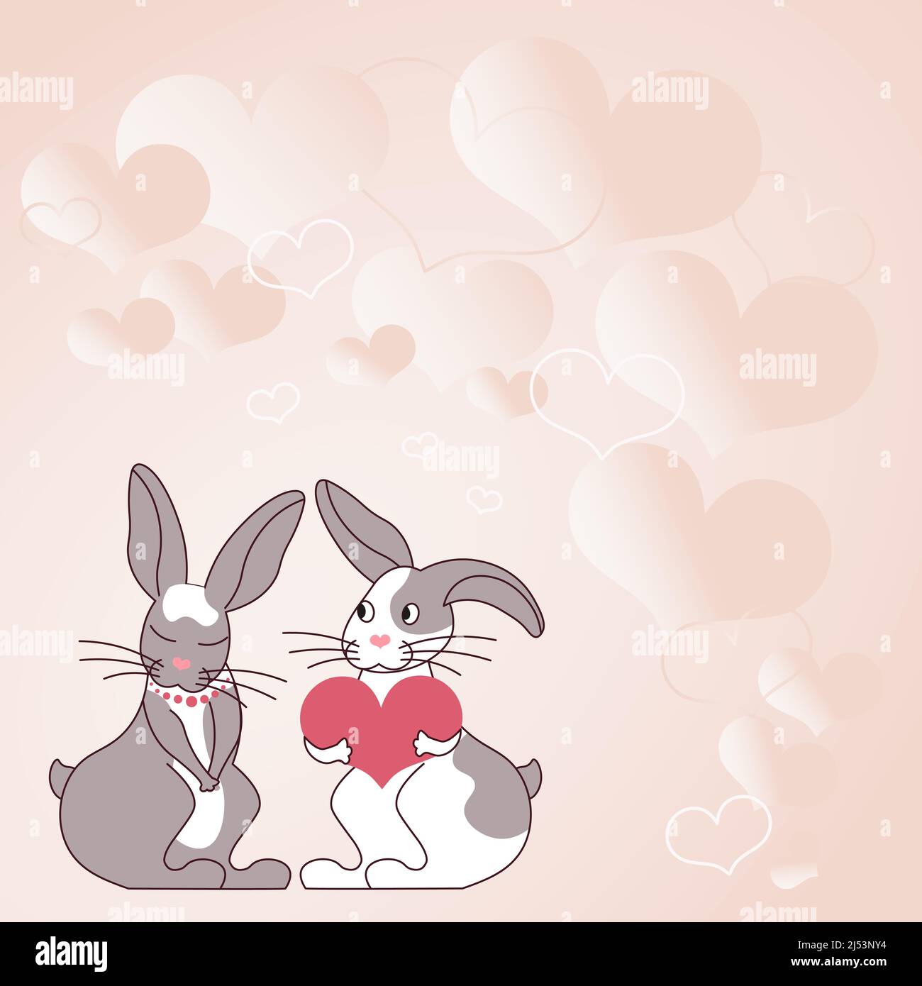 Two rabbits with heart shaped gifts with heartful background ...