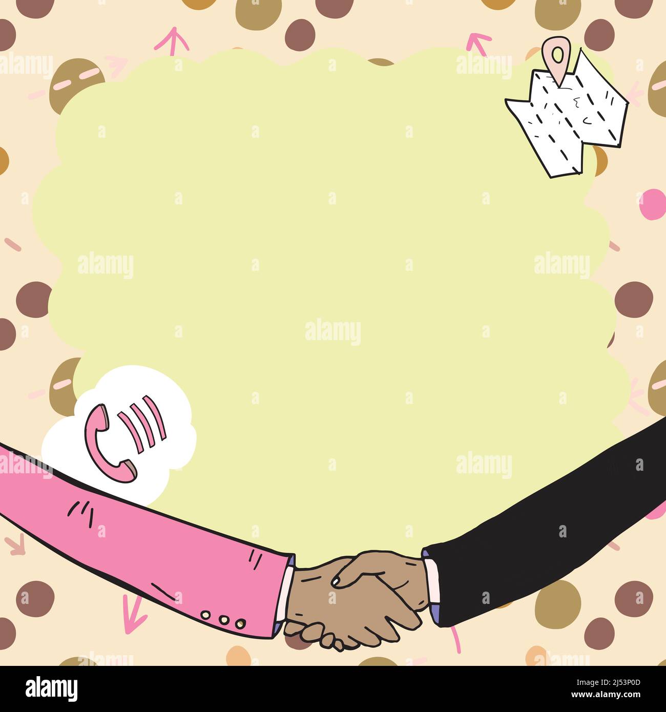 Blank frame decorated with communication harmony symbols. Empty poster ...