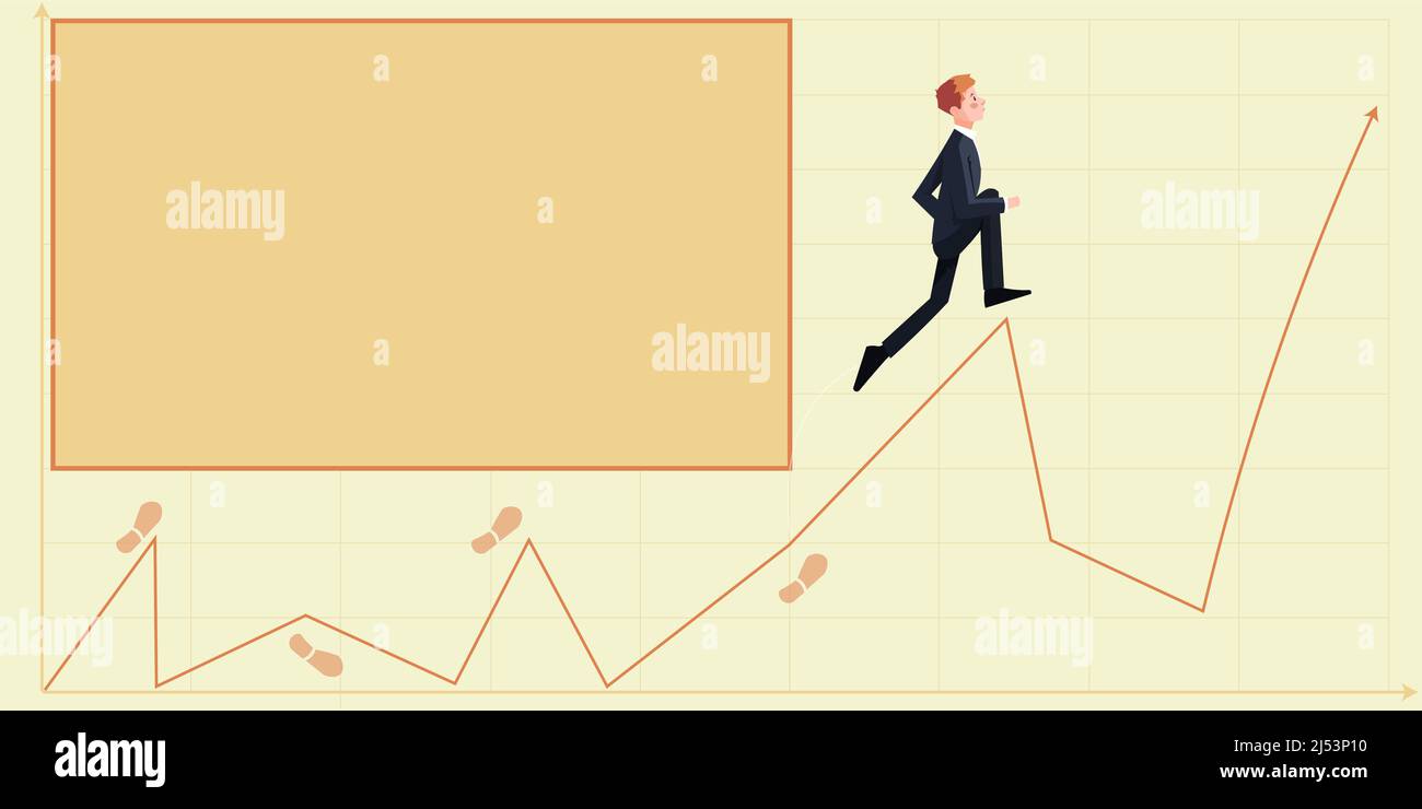 Businessman in suit climbing upwards growth chart representing project ...