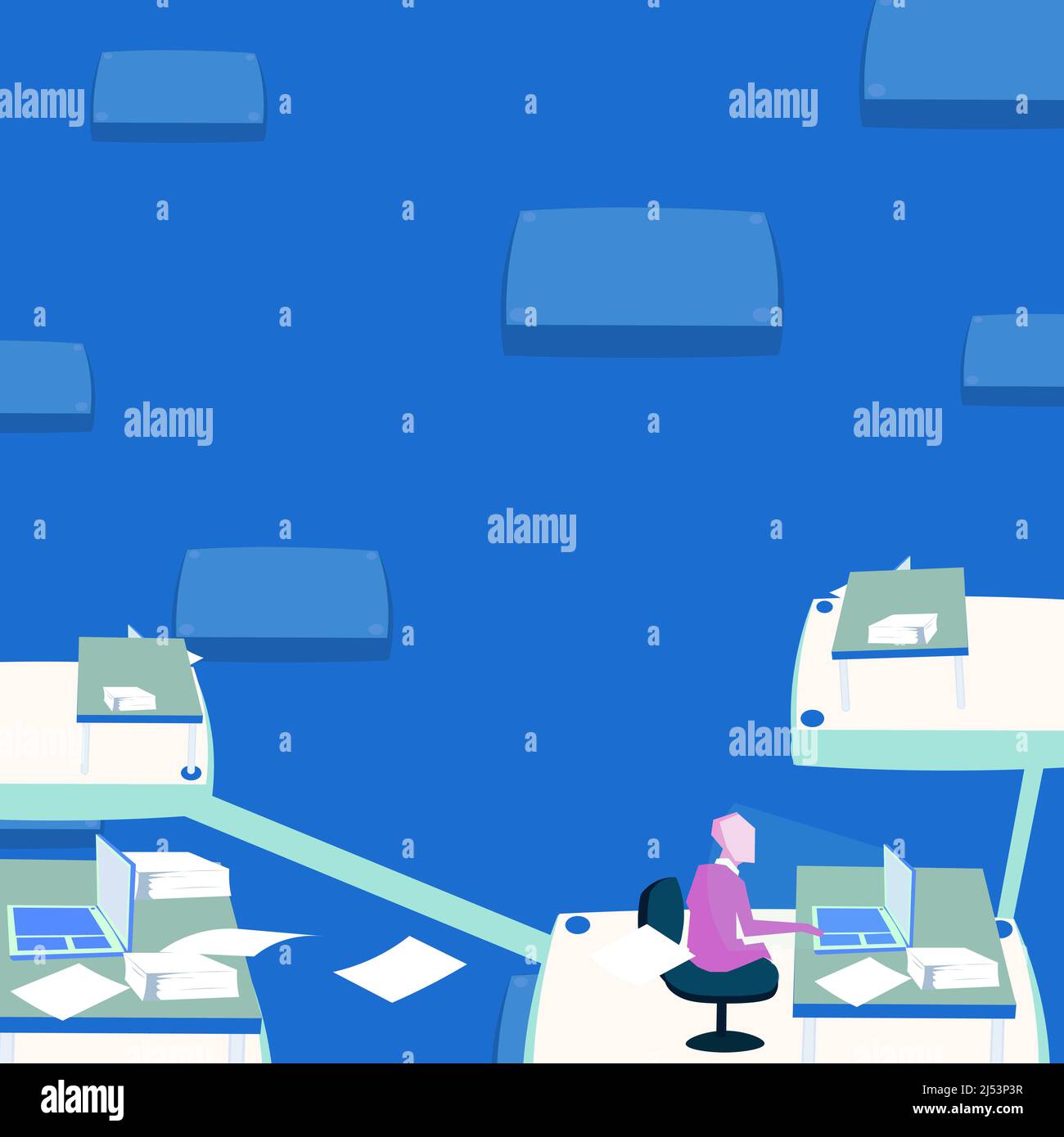 Team leader communicates virtually through computer. Male working over ...