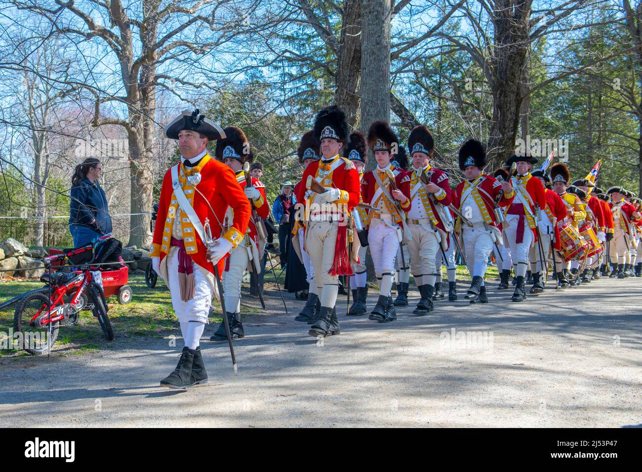 British soldier in American Revolutionary War reenactment in Minute Man ...