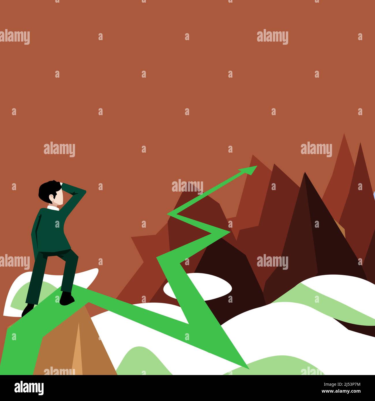 Businessman watching horizon arrow pointing distance symbolizing future ...