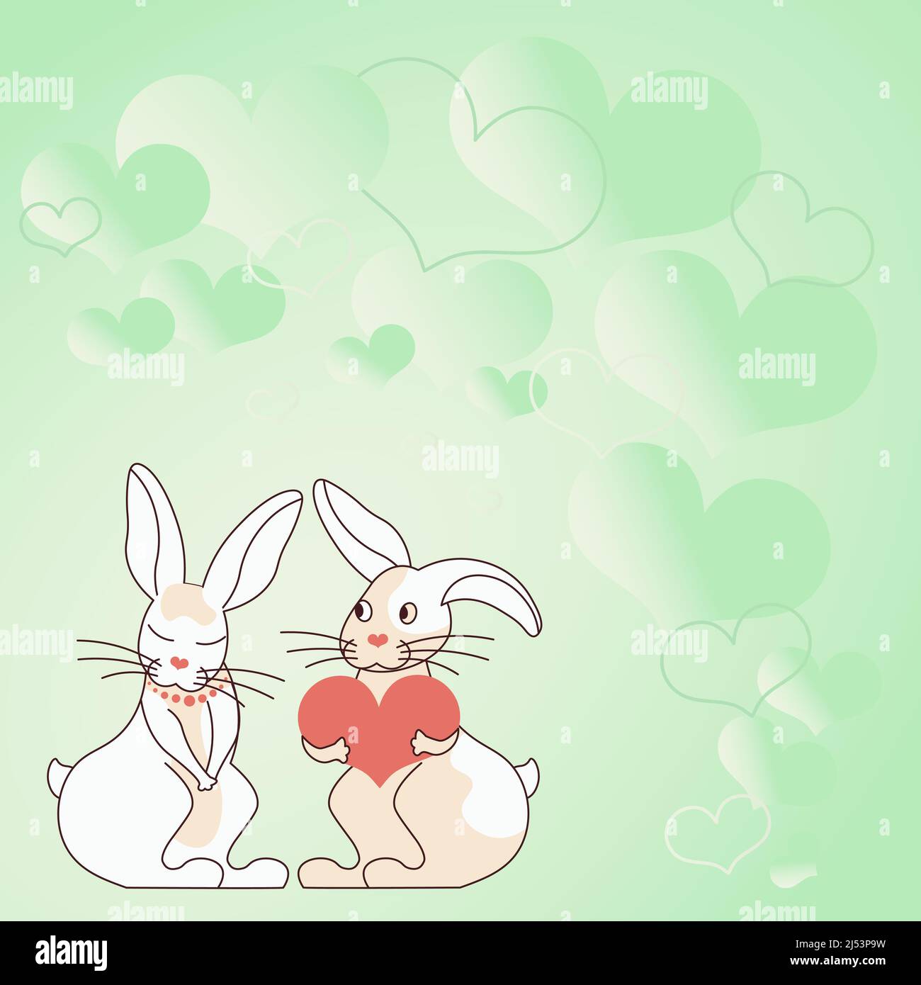 Two rabbits with heart shaped gifts with heartful background ...