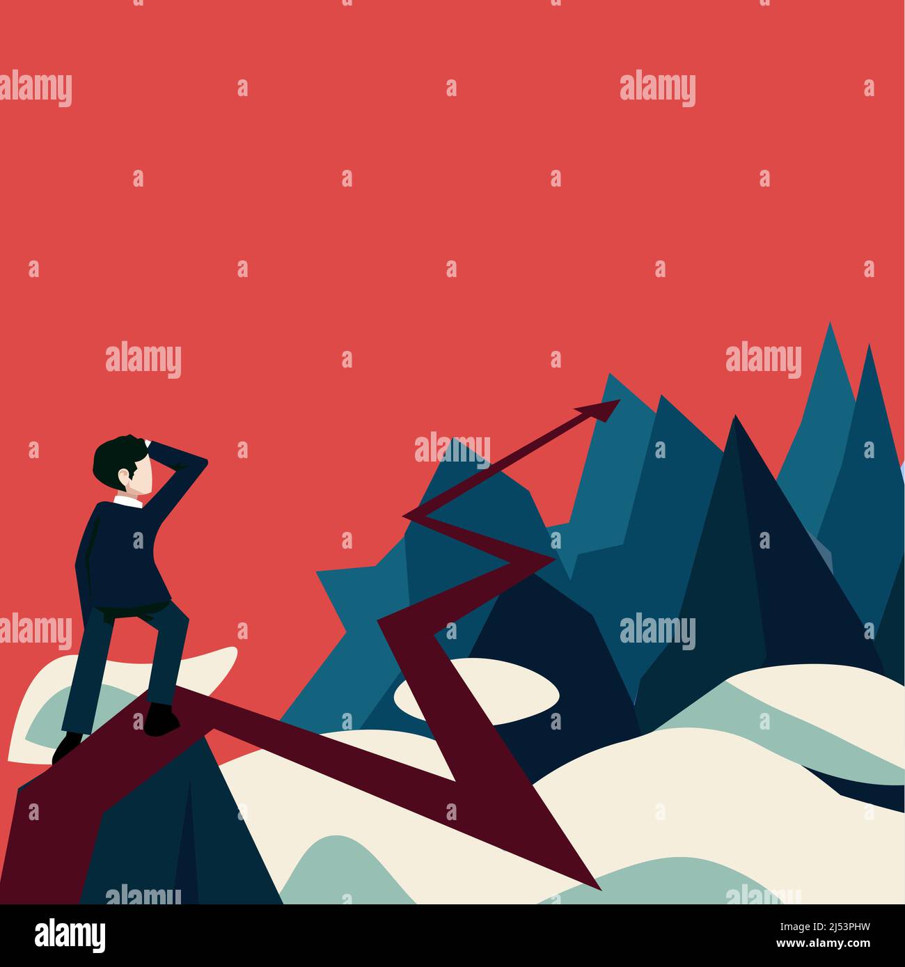 Businessman watching horizon arrow pointing distance symbolizing future ...