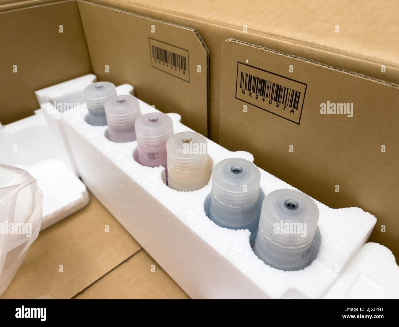 London, united Kingdom - Ap 3, 2022: Row of colorful tanks with new ...