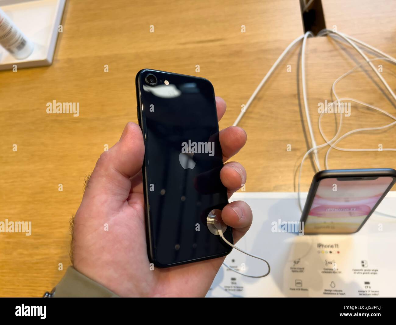 Paris, France - Ap 7, 2022: POV Looking at the camera of Apple ...