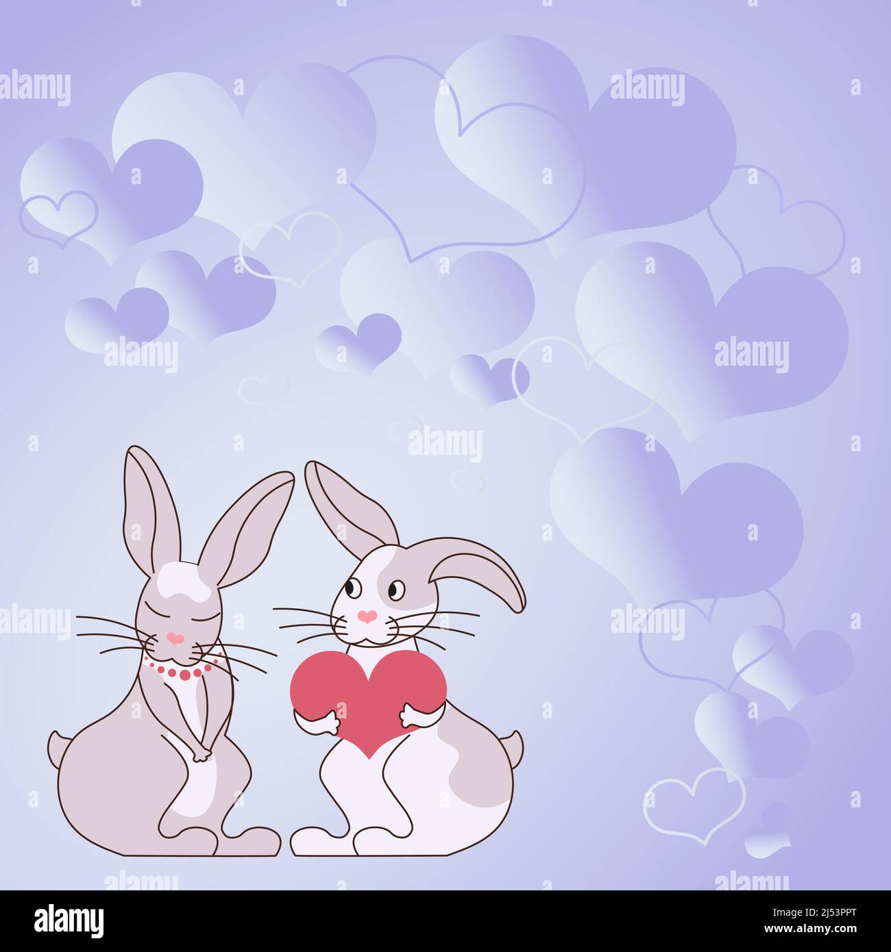 Two rabbits with heart shaped gifts with heartful background ...