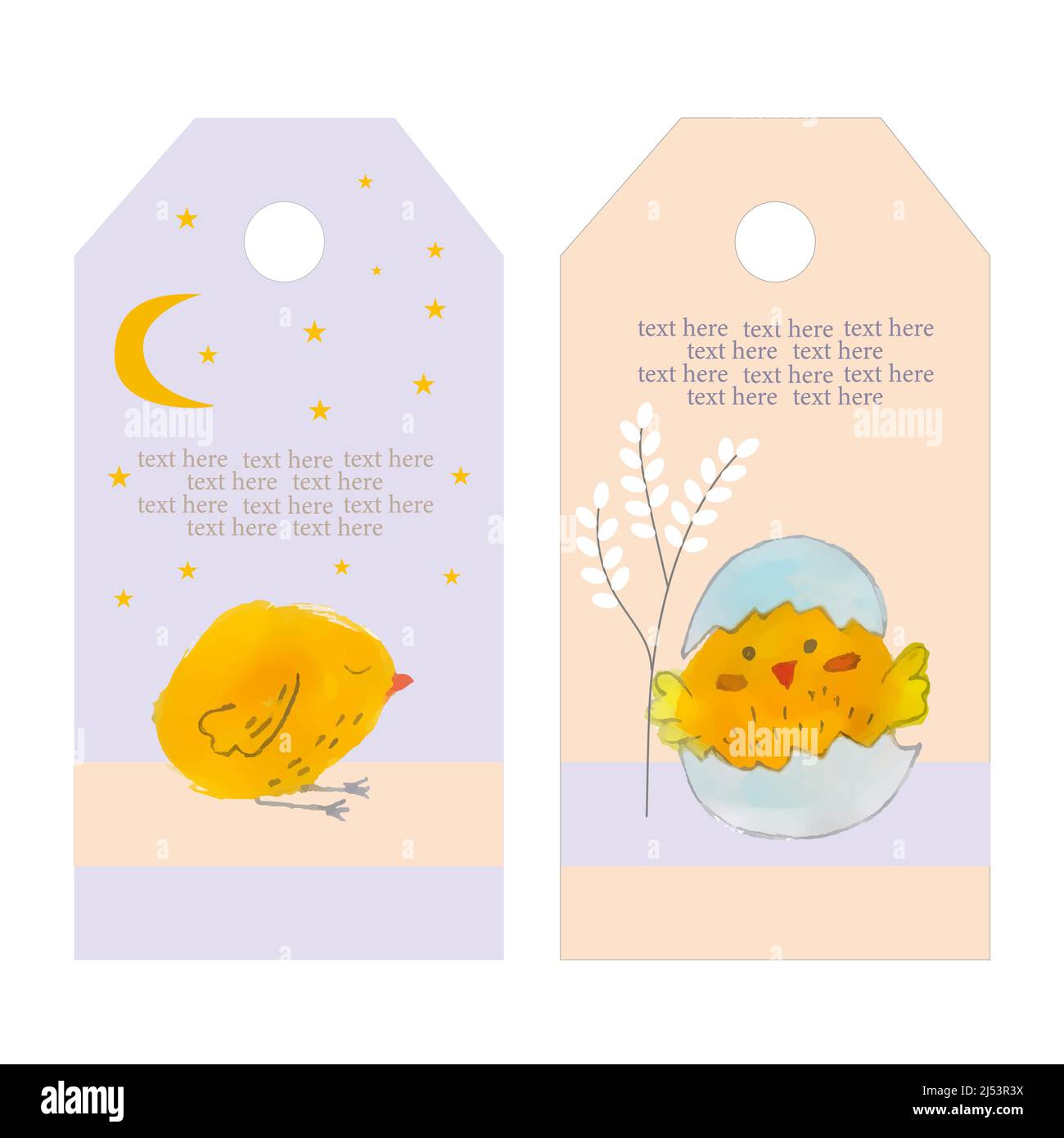 Set of labels from cute Easter chickens. Easter holiday. Label or ...