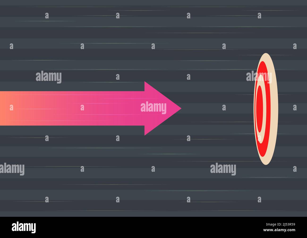 Arrow moving quickly towards aim target representing achieving goal ...