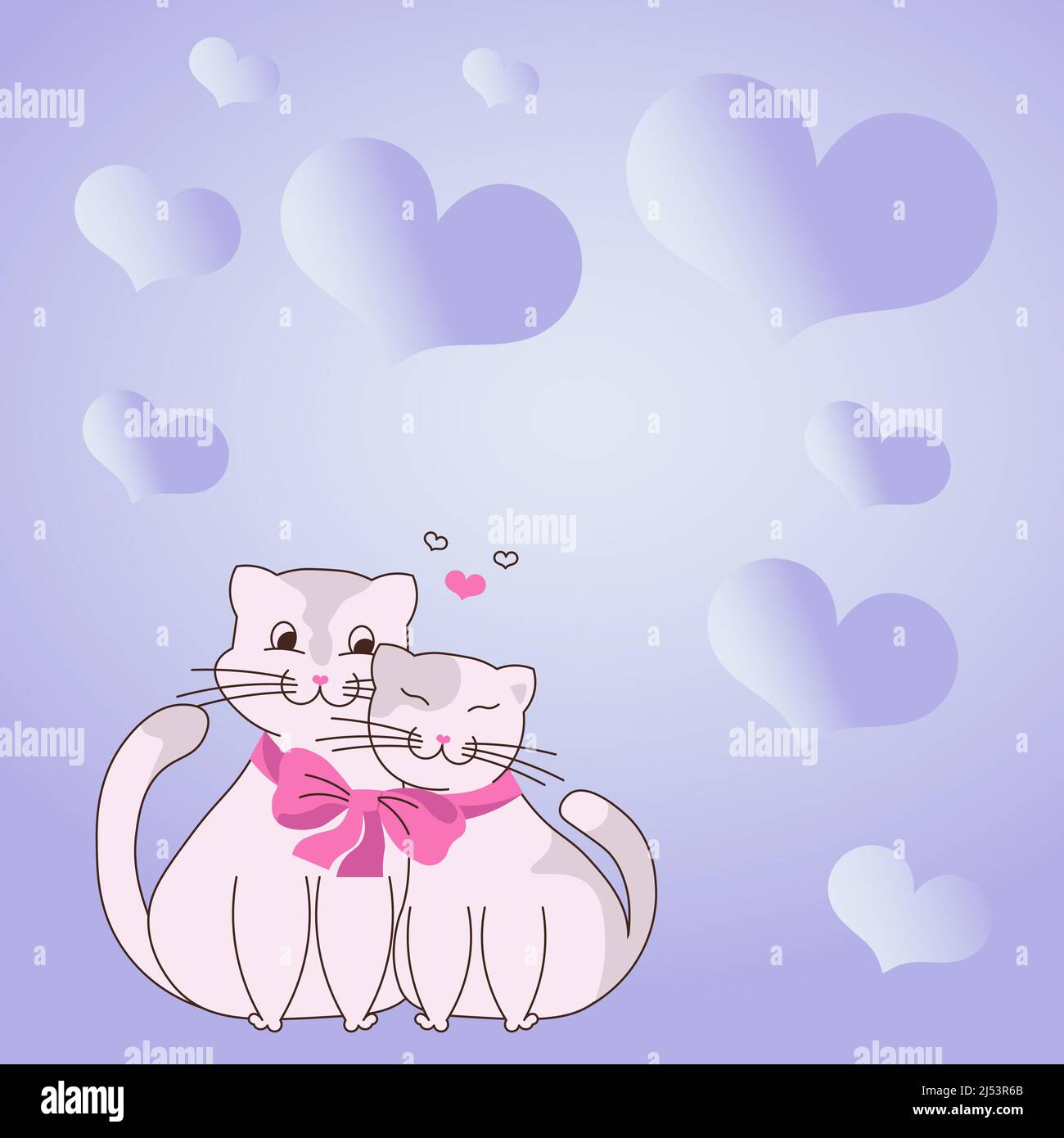 Two cats cuddling tied together with bow and hearts in the background ...