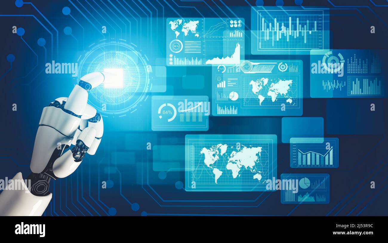 3D rendering futuristic droid robot technology development, artificial ...