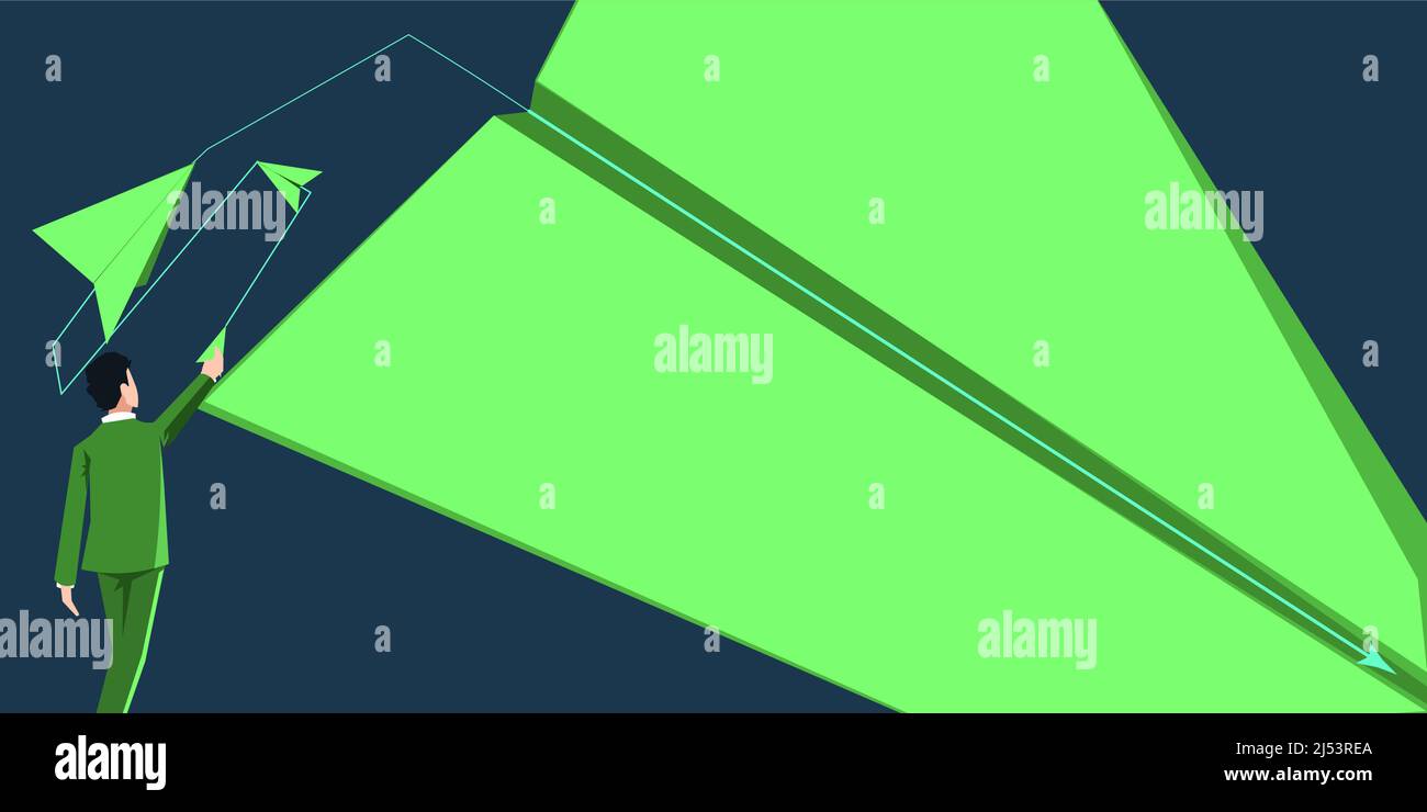 Man in suit sending paper airplane flying symbolizing creative thinking ...