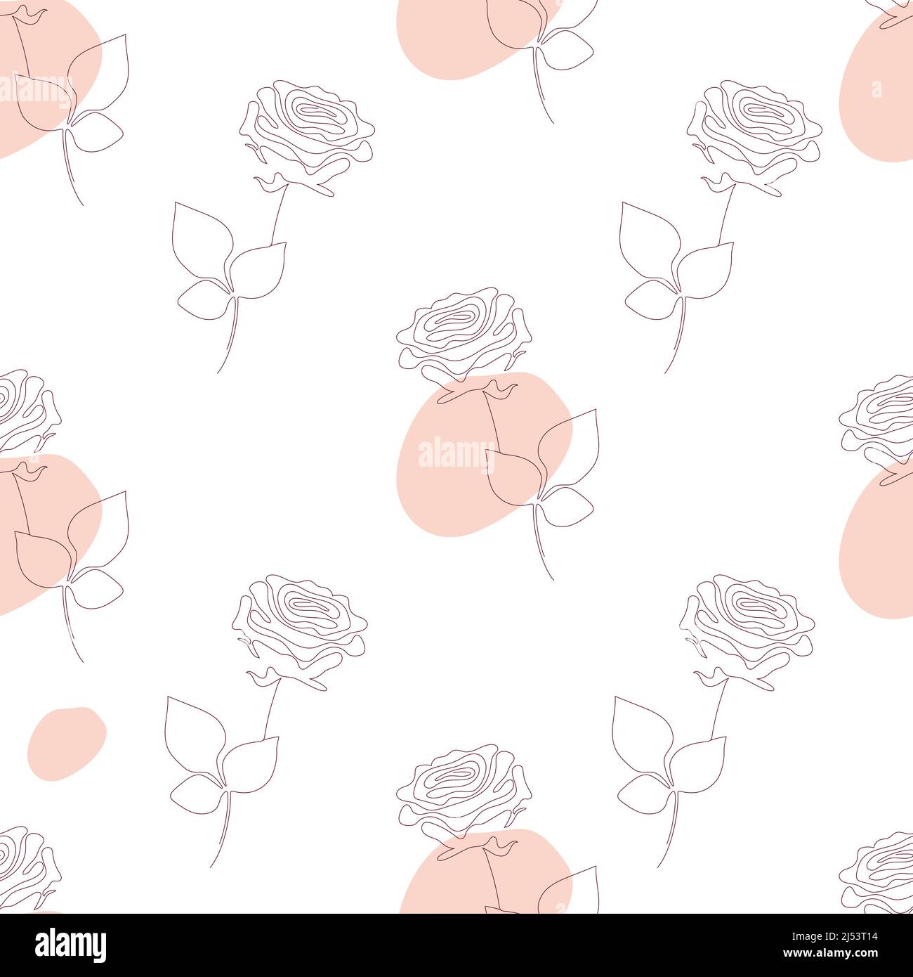 Floral seamless pattern. Linear flower rose branch with abstract spots ...