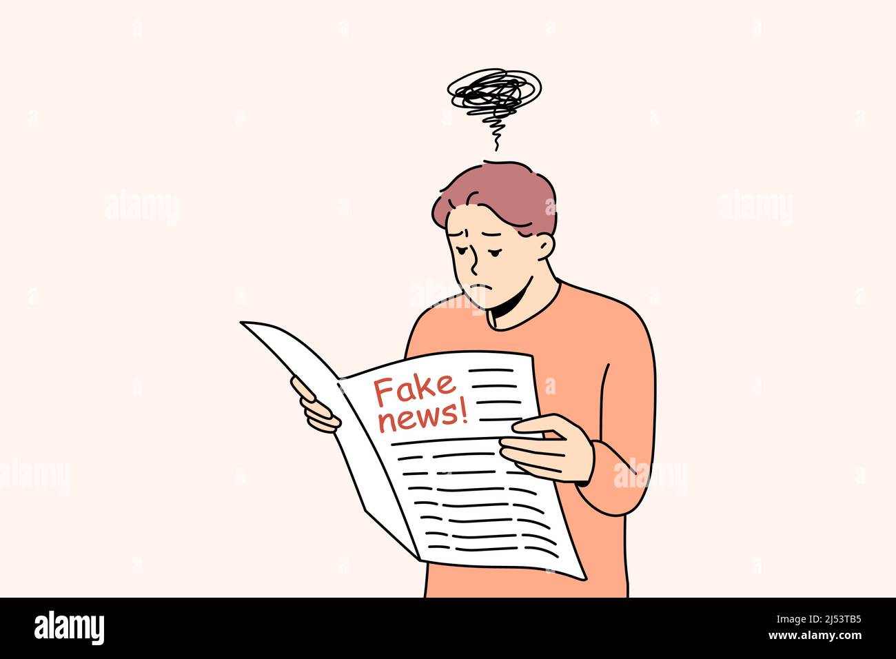 Confused man reading newspaper feeling unsure about news. Skeptical ...