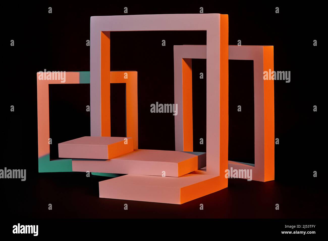 Showcase layout of coral three-step platform with square frames on ...