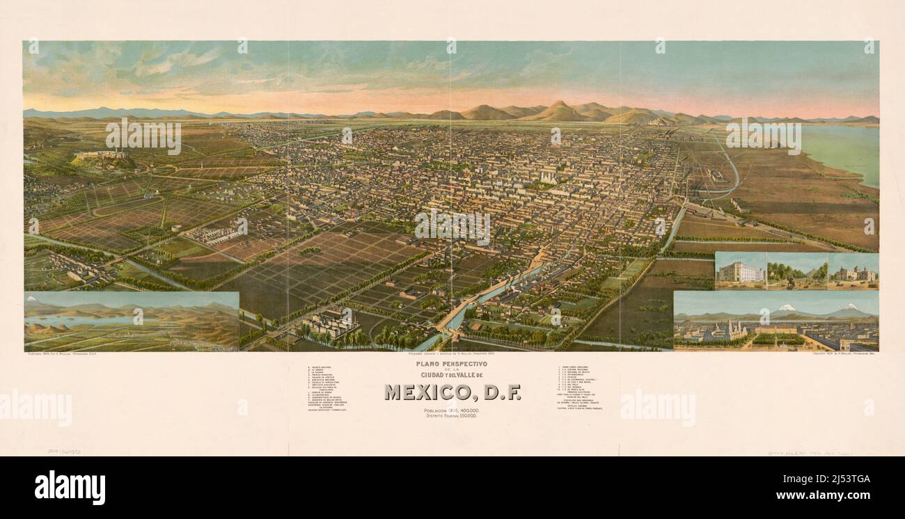 Panoramic aerial view map of Mexico City and The Valley of Mexico in ...