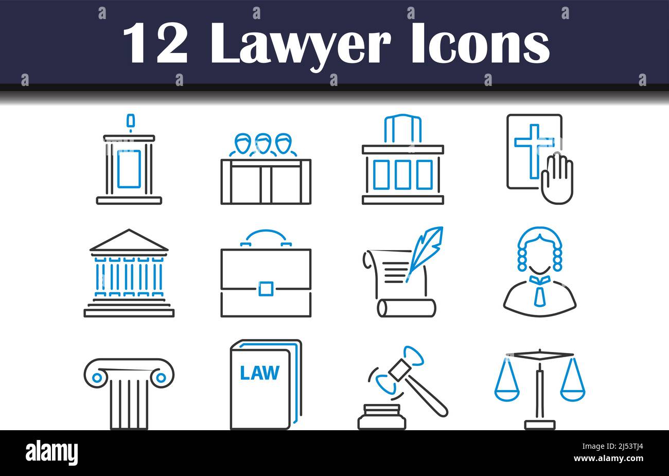 Lawyer Icon Set. Editable Bold Outline With Color Fill Design. Vector ...