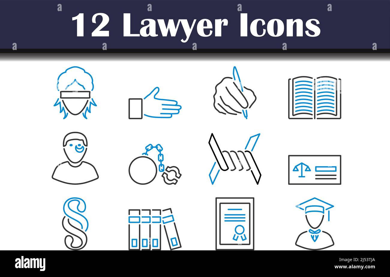 Lawyer Icon Set. Editable Bold Outline With Color Fill Design. Vector ...