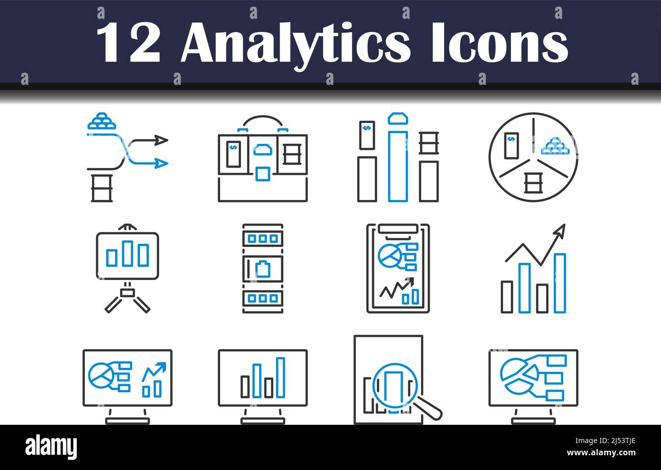 Analytics Icon Set. Editable Bold Outline With Color Fill Design ...