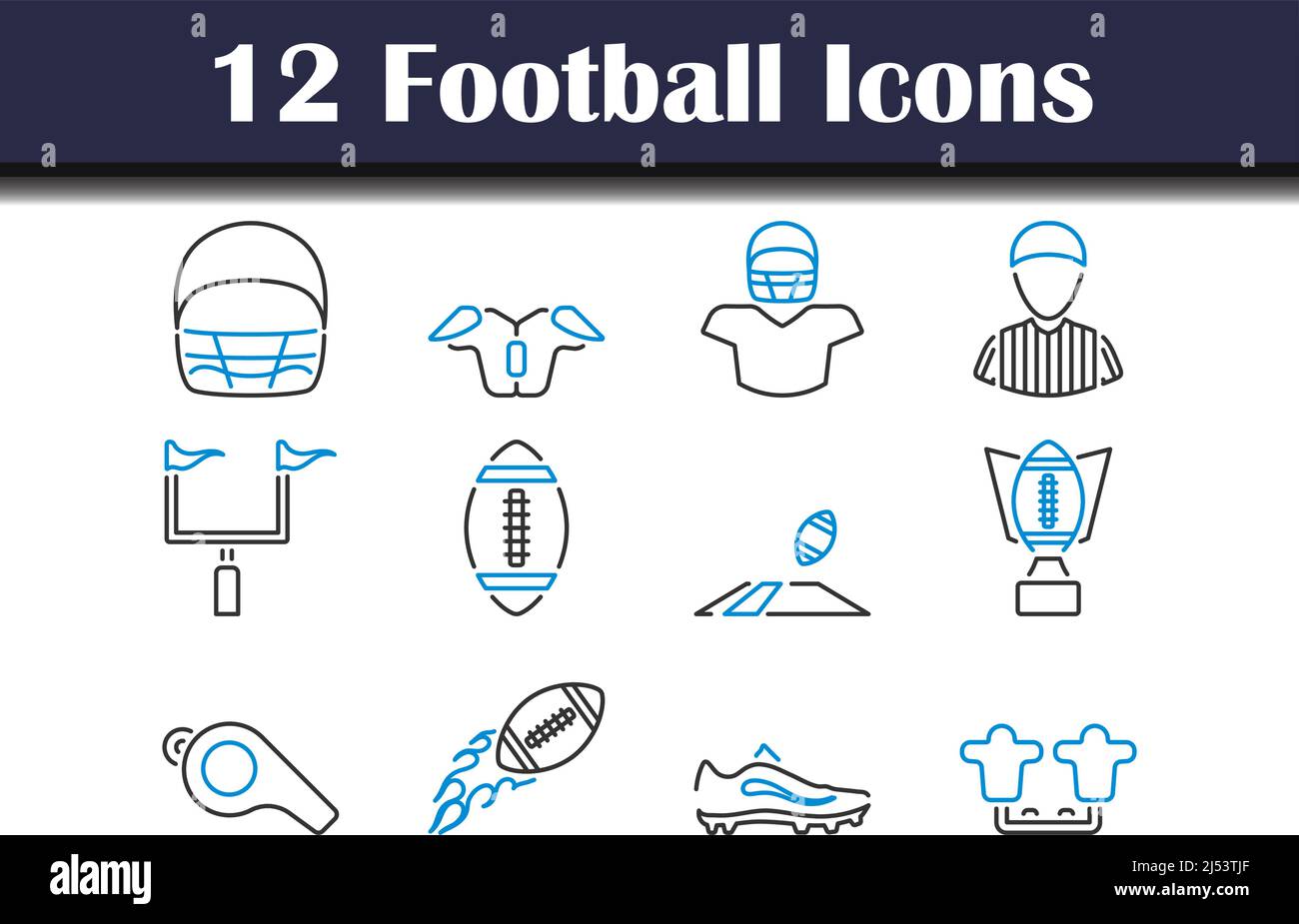 Football Icon Set. Editable Bold Outline With Color Fill Design. Vector ...