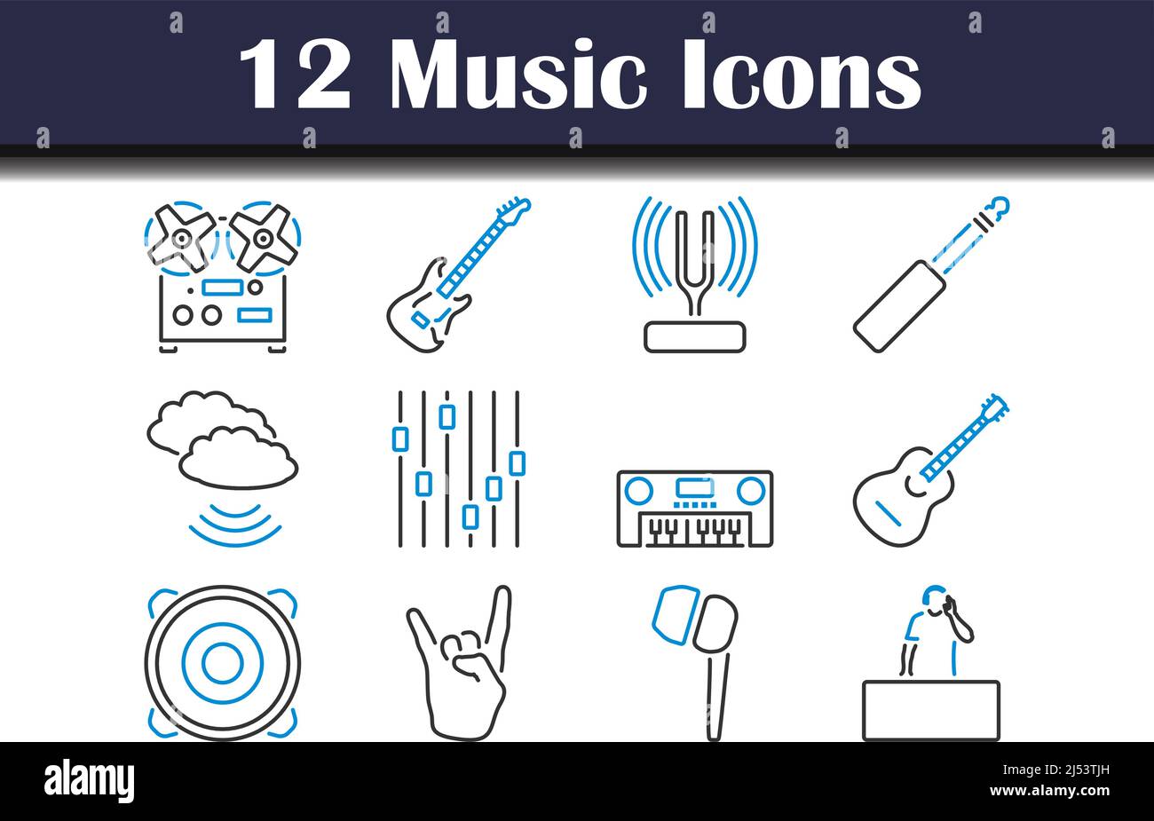 Music Icon Set. Editable Bold Outline With Color Fill Design. Vector ...
