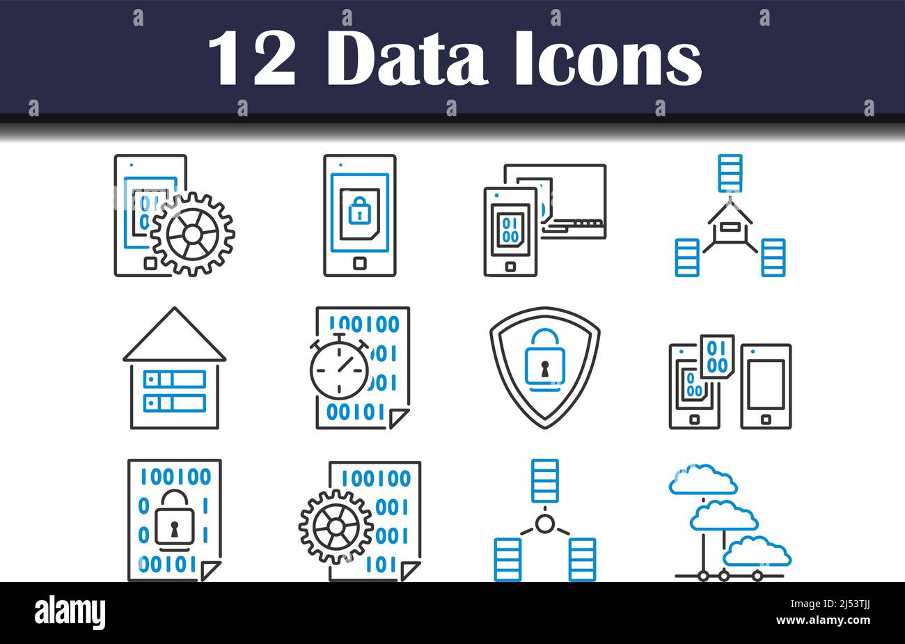 Data Icon Set. Editable Bold Outline With Color Fill Design. Vector ...