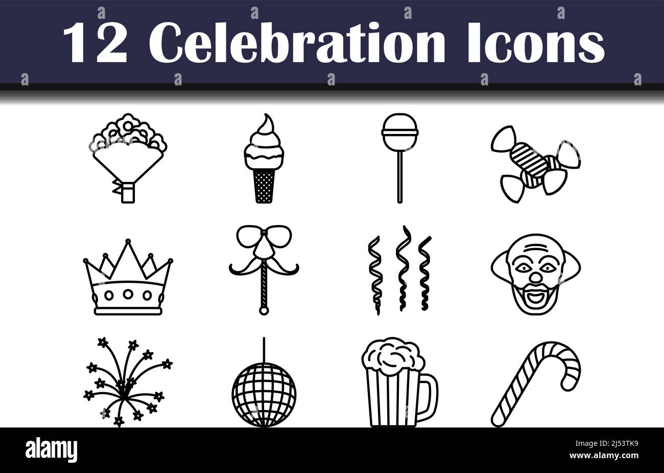 Celebration Icon Set. Bold outline design with editable stroke width ...