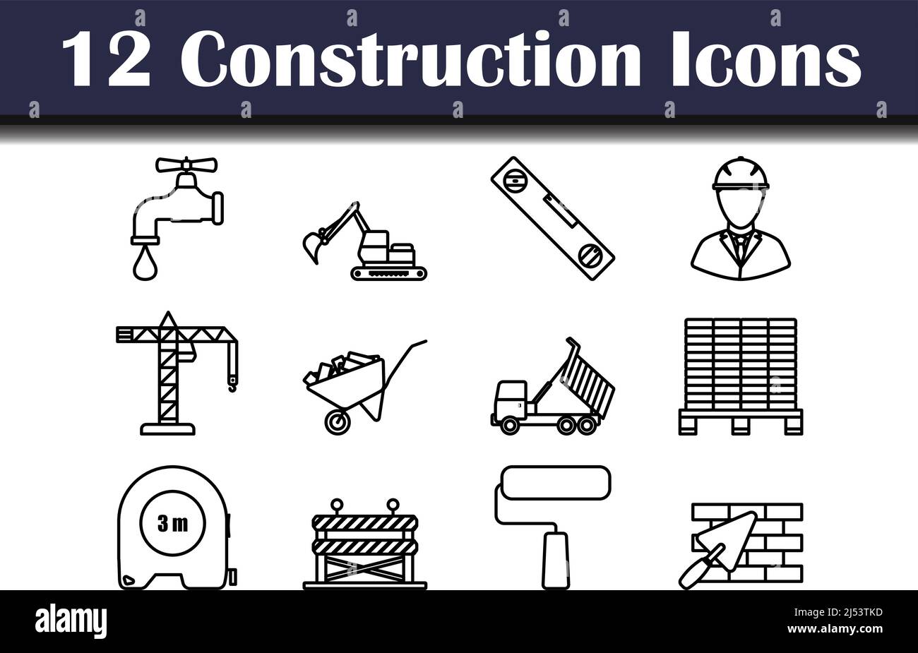 Construction Icon Set. Bold outline design with editable stroke width ...