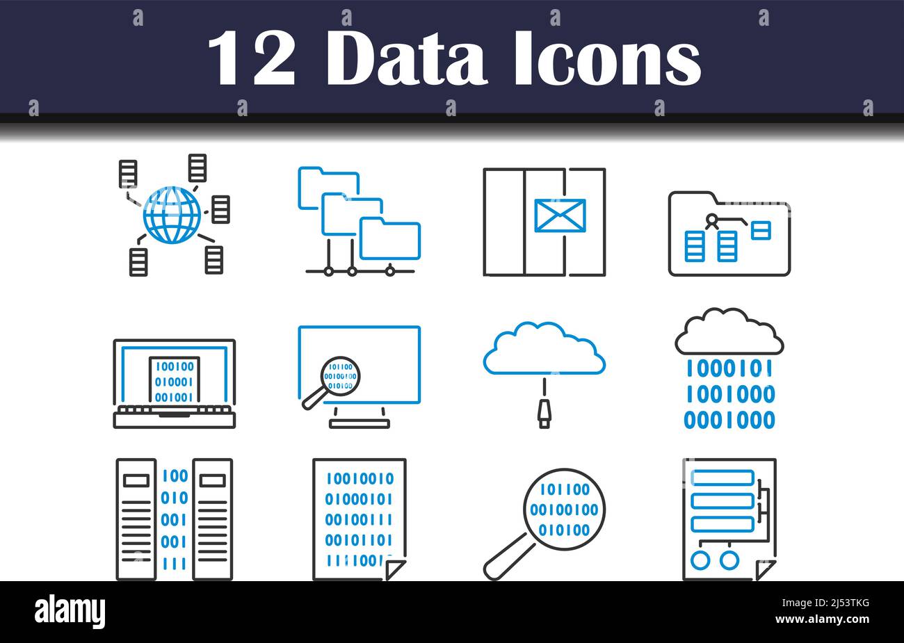 Data Icon Set. Editable Bold Outline With Color Fill Design. Vector ...