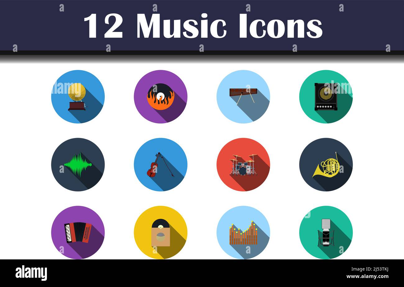 Music Icon Set. Flat Design With Long Shadow. Vector illustration Stock ...