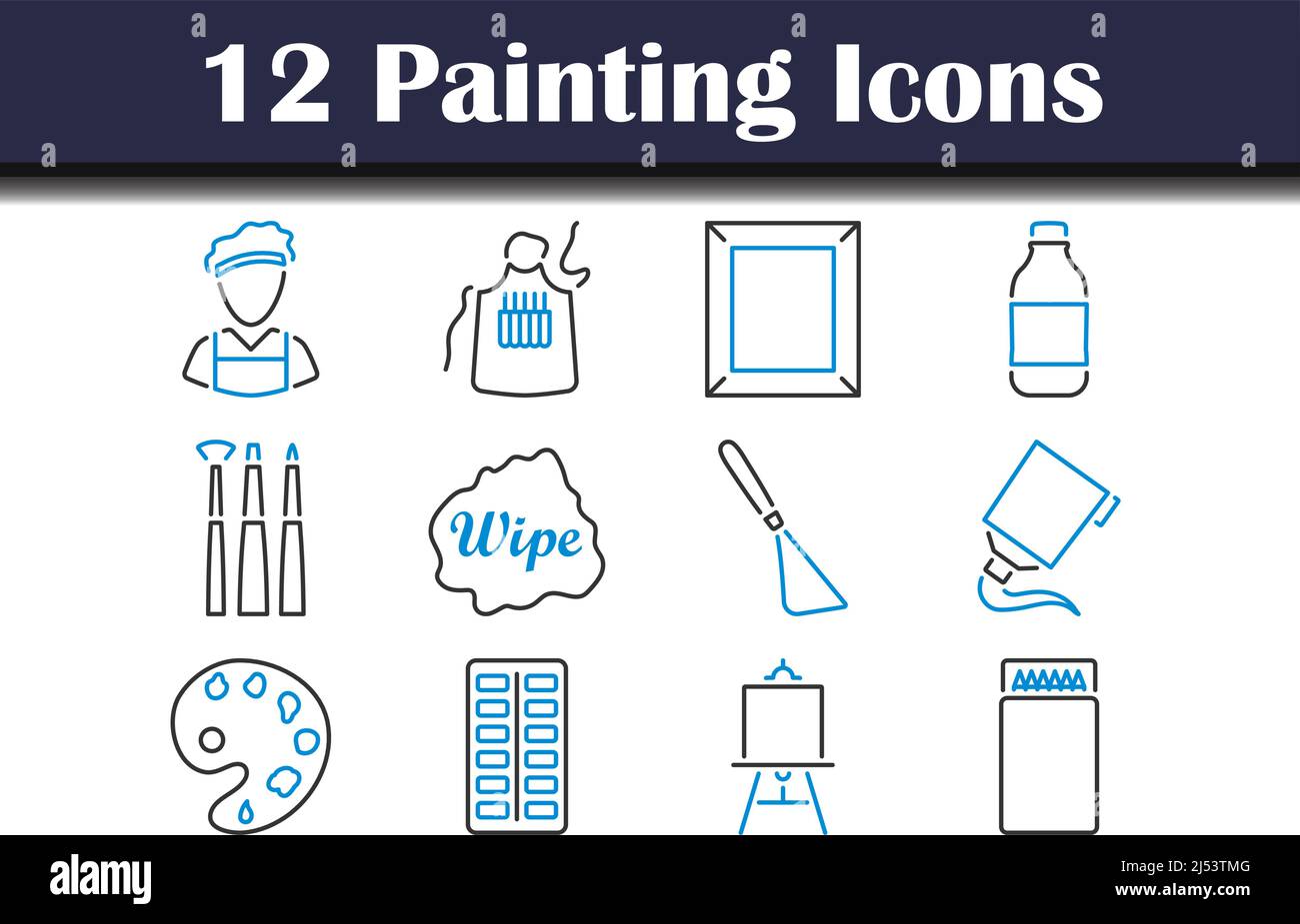 Painting Icon Set. Editable Bold Outline With Color Fill Design. Vector ...