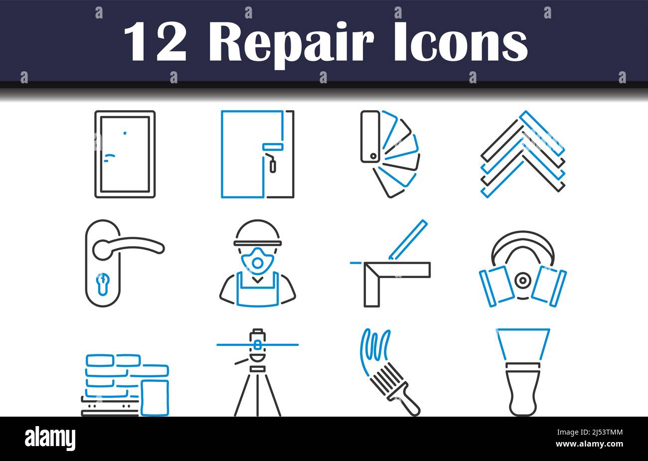 Repair Icon Set. Editable Bold Outline With Color Fill Design. Vector ...