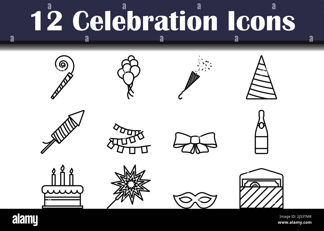 Celebration Icon Set. Bold outline design with editable stroke width ...