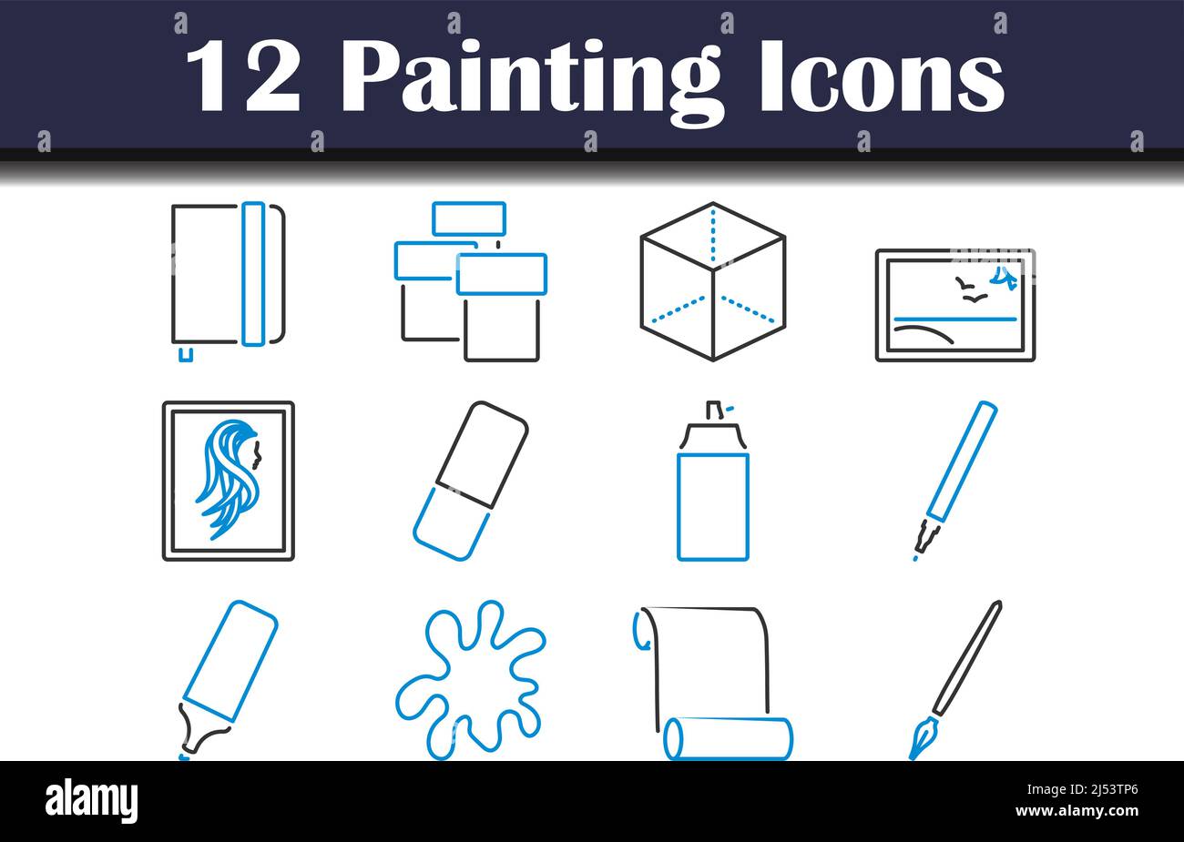 Painting Icon Set. Editable Bold Outline With Color Fill Design. Vector ...