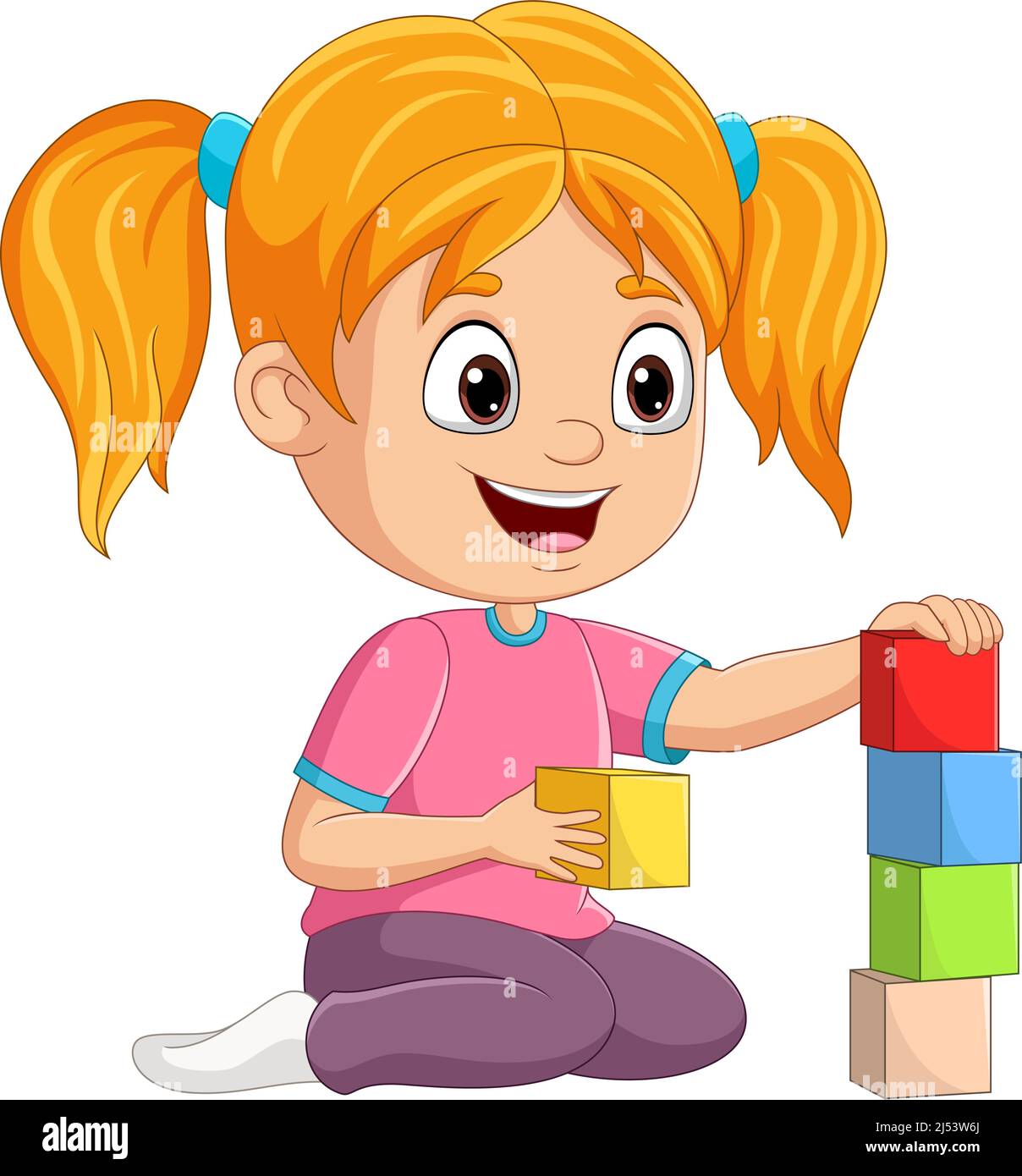 Cartoon little girl playing with building blocks Stock Vector Image ...