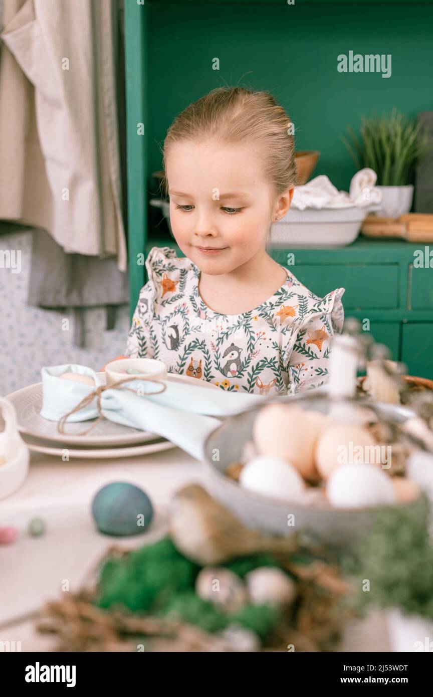 happy candid little kid four year old girl have fun ready springtime ...