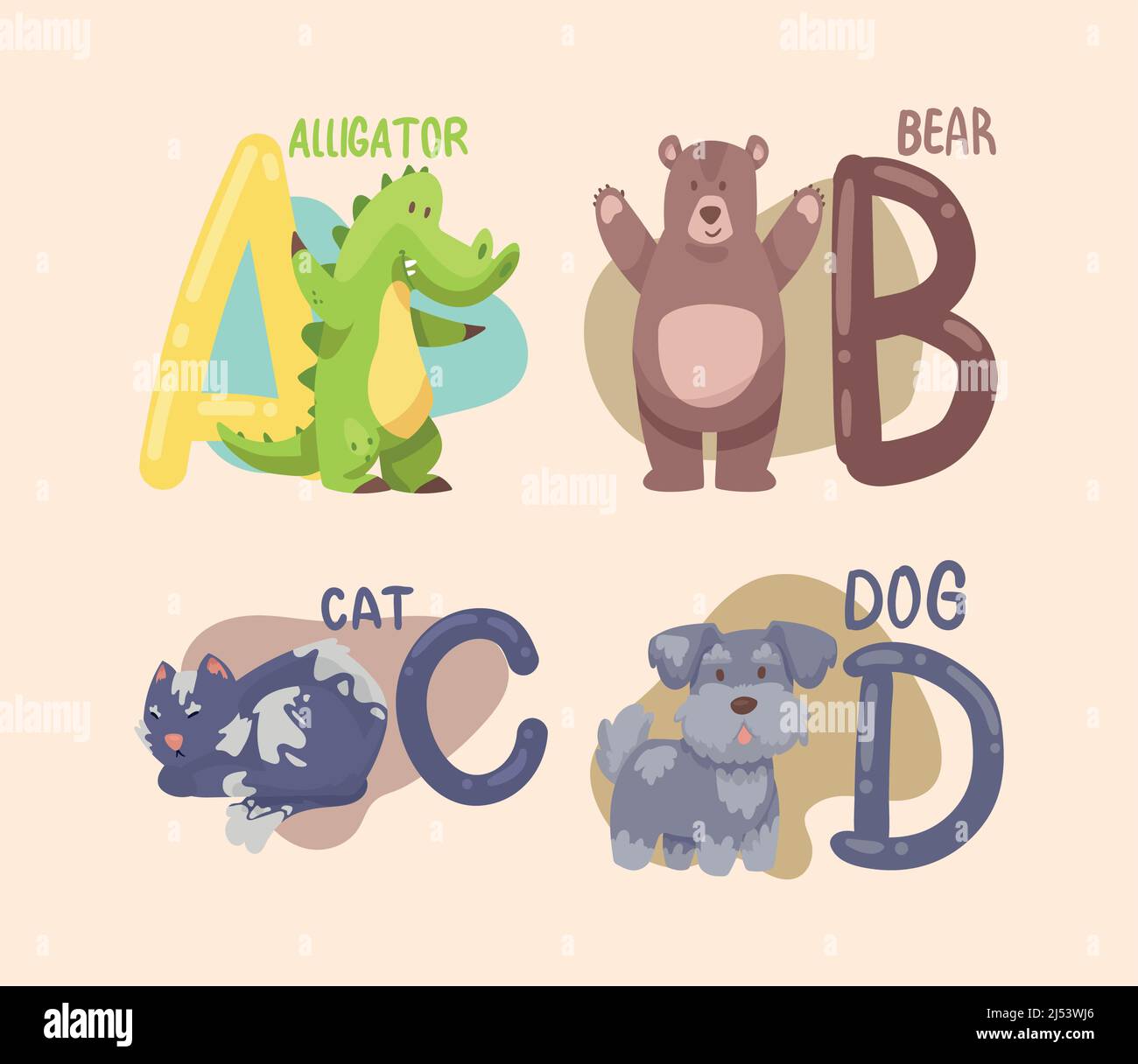 four kids alphabet animals Stock Vector Image & Art - Alamy