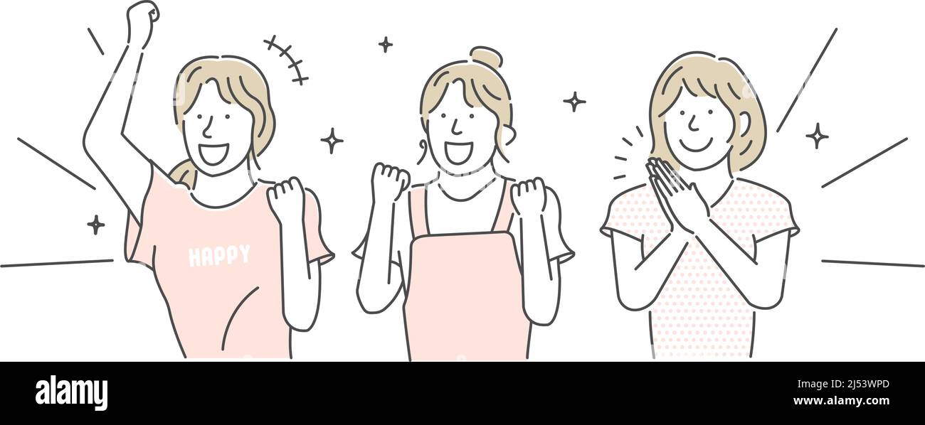 Vector illustration of a young women cheering and expressing joy Stock ...