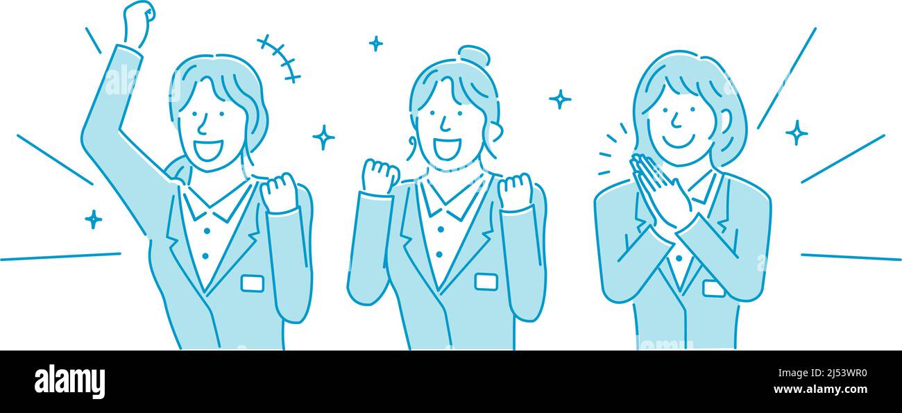 Female office workers cheering and celebrating. Vector illustration ...