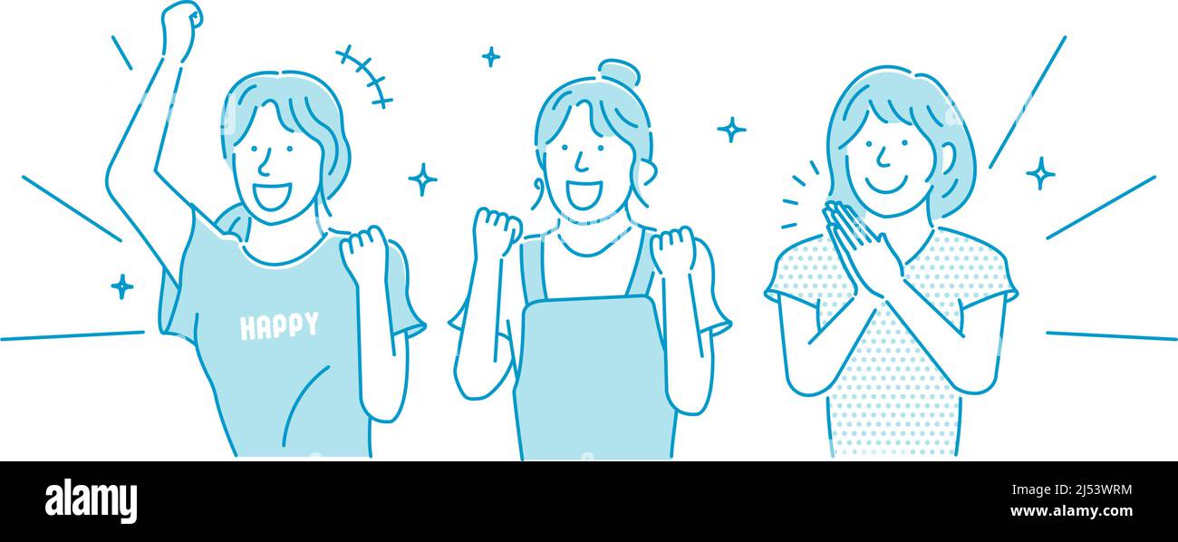 Vector illustration of a young women cheering and expressing joy Stock ...