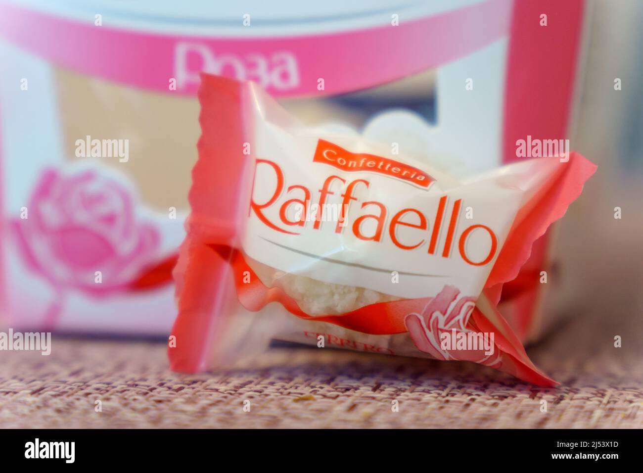 Tyumen, Russia-March 26, 2022: Ferrero candies with coconut cream and ...