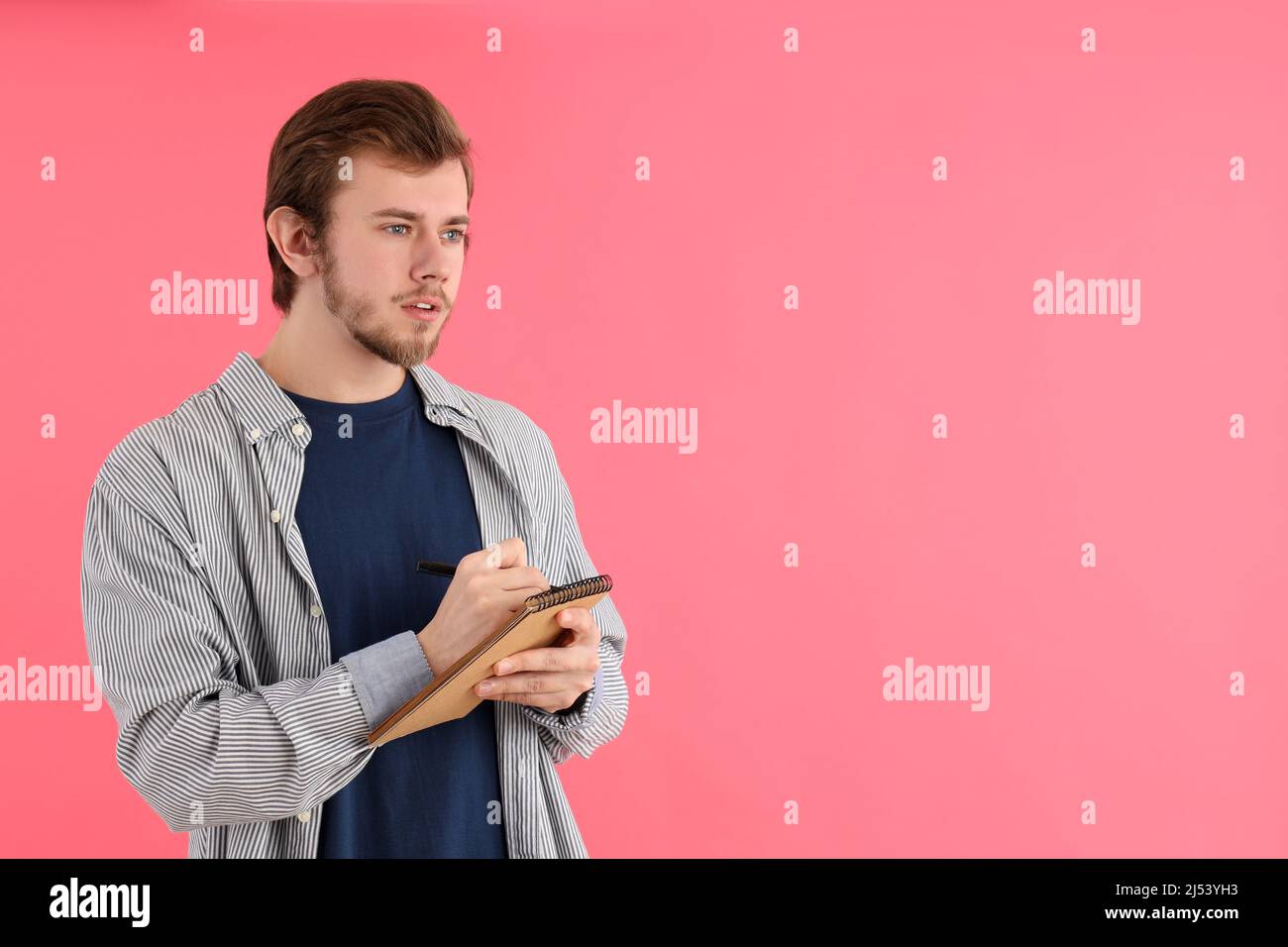 Concept of people with young man, space for text Stock Photo - Alamy