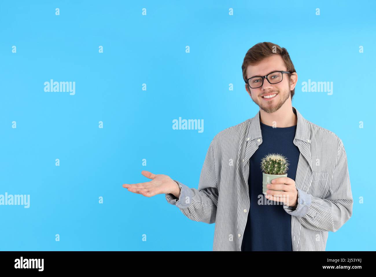 Concept of people with young man, space for text Stock Photo - Alamy