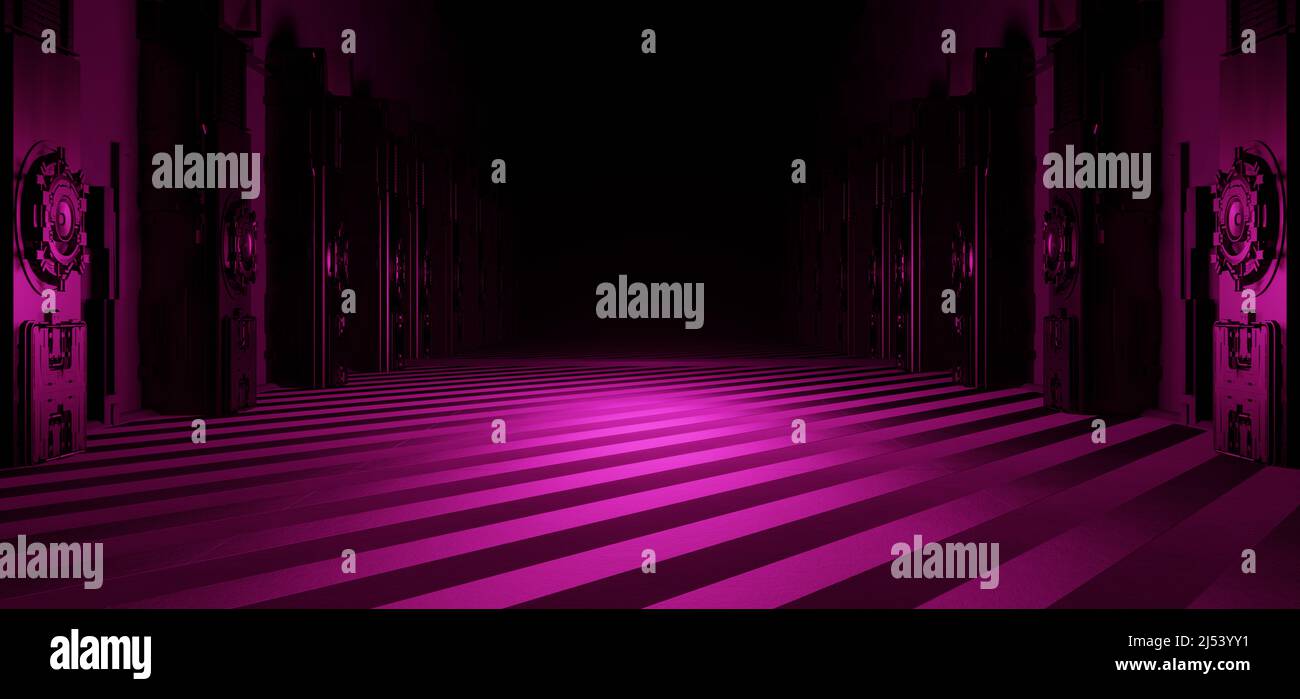 Neon Glow Futuristic Engine Room Laboratory Bright Purple Colors ...