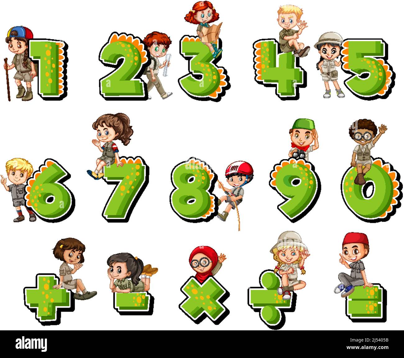 Counting number 0 to 9 and math symbols illustration Stock Vector Image ...