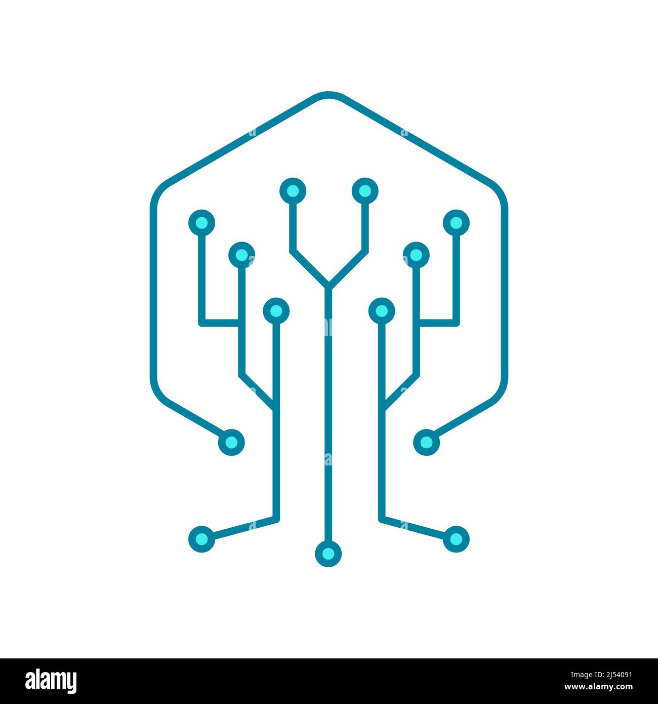 Digital tree line icon. Blue color circuit tree. Data science concept ...