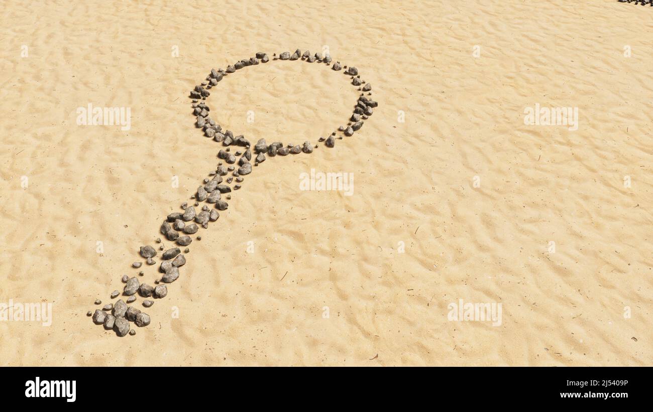 Concept conceptual stones on beach sand handmade symbol shape, golden ...
